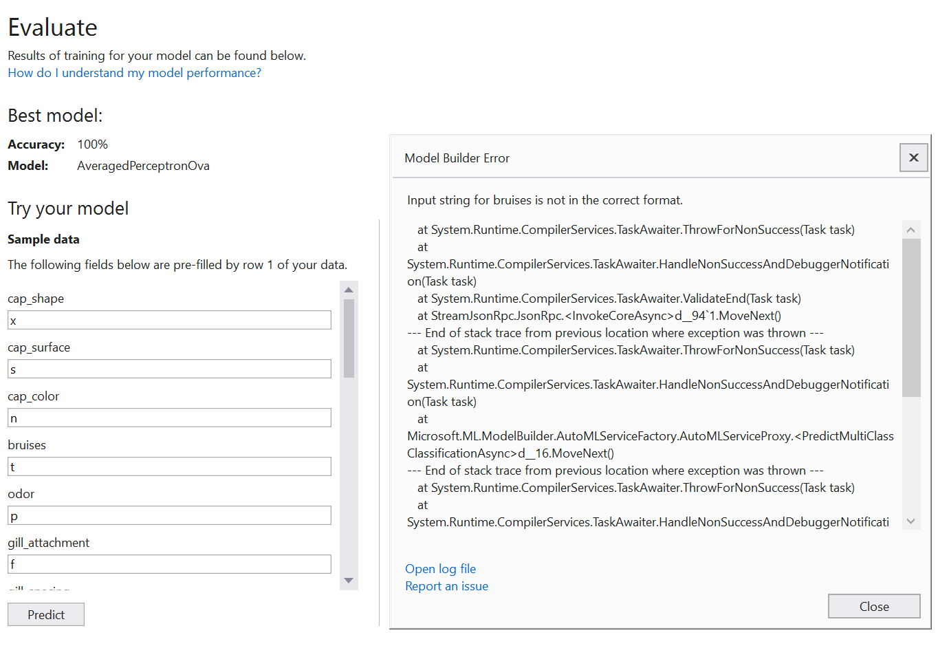 bug in try it out with classification dataset · Issue #760 · dotnet/machinelearning-modelbuilder ...