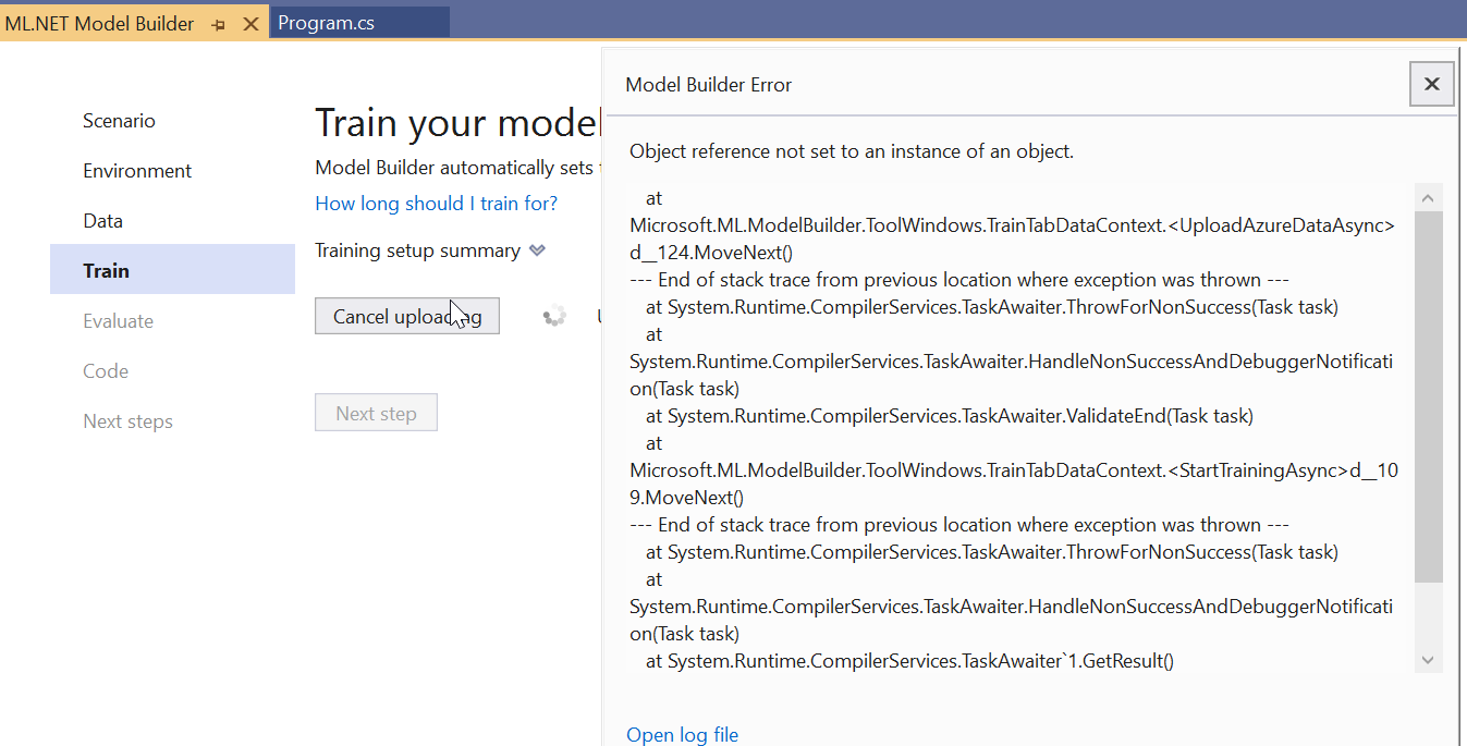 exception with Azure image training · Issue #931 · dotnet/machinelearning-modelbuilder · GitHub