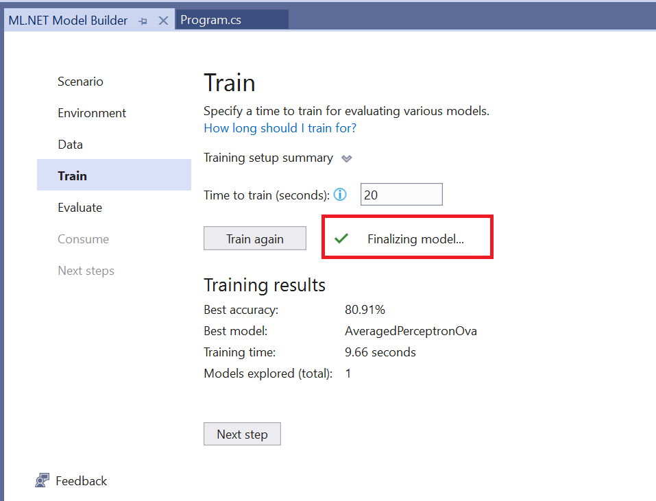 Stuck in "Finalizing..." label after training is done · Issue #1034 · dotnet/machinelearning ...