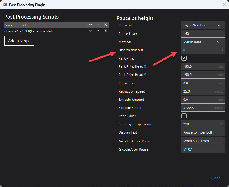 Pause At Height Disarm Timeout Set At 0 Doesnt Override Define Defaultstepperdeactive 4765