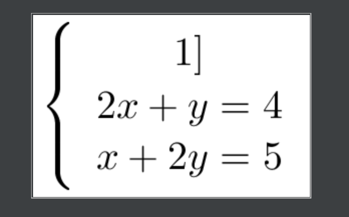 latex \left\{ \begin{array}[1]\\2x+y=4 \\ x+2y=5 \\\end{array} \right. is not rignht · Issue #96 ...