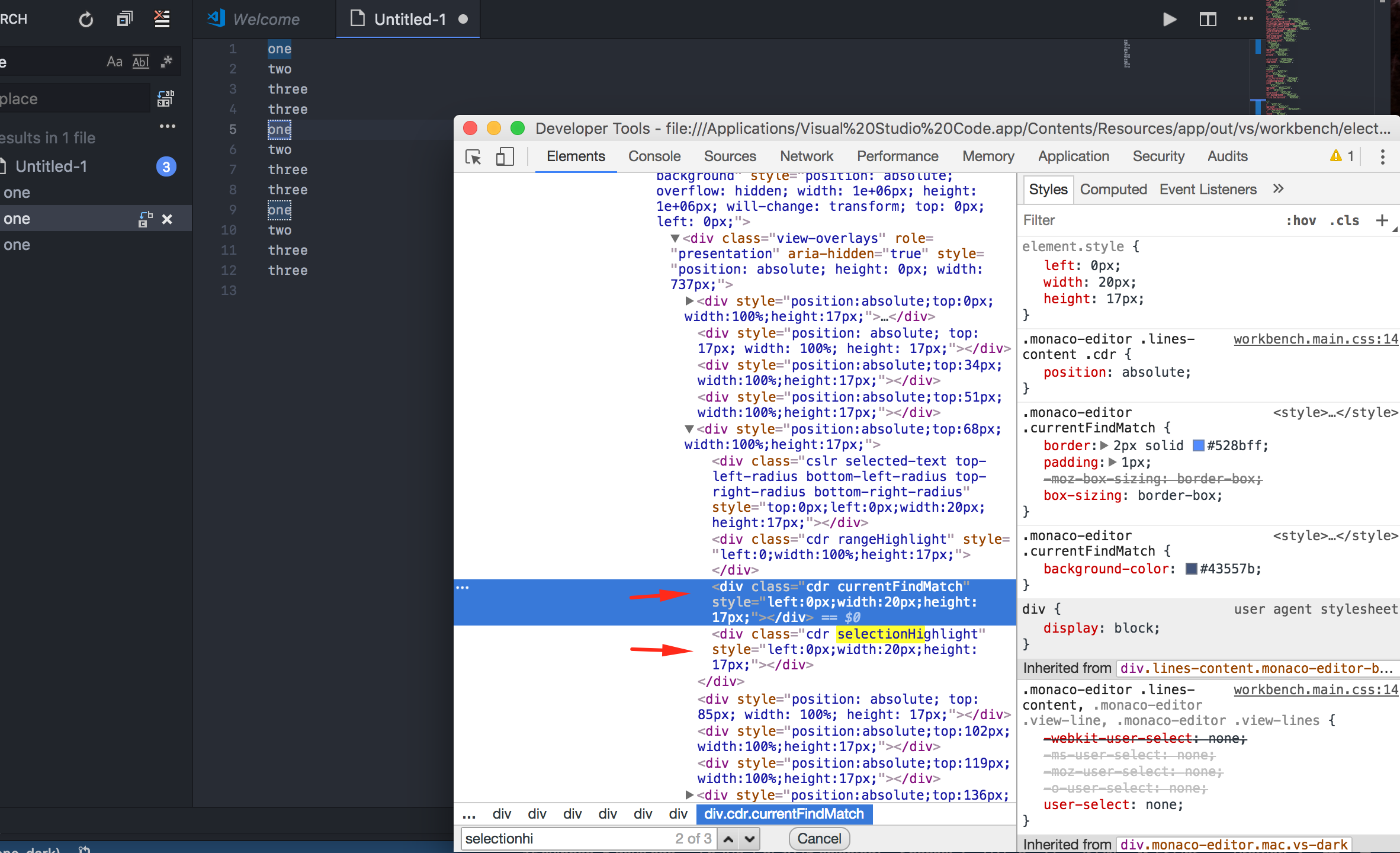 Find match and selection highlight borders overlap · Issue #46995 ...