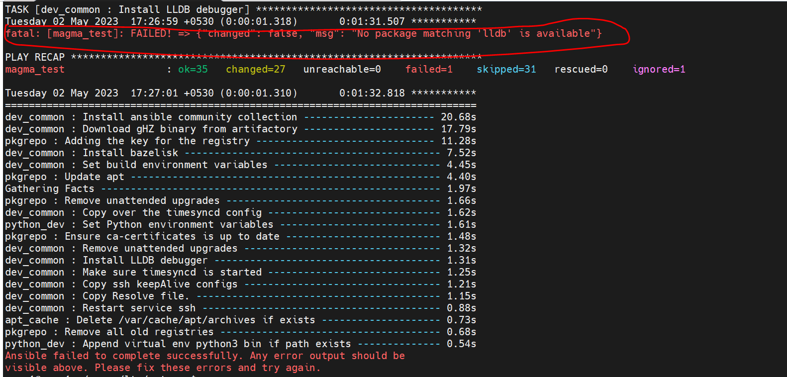 Ansible Provisioning Of S1ap Tester Vm Fails When Using Branch V18 Due To Lldb Package Is 