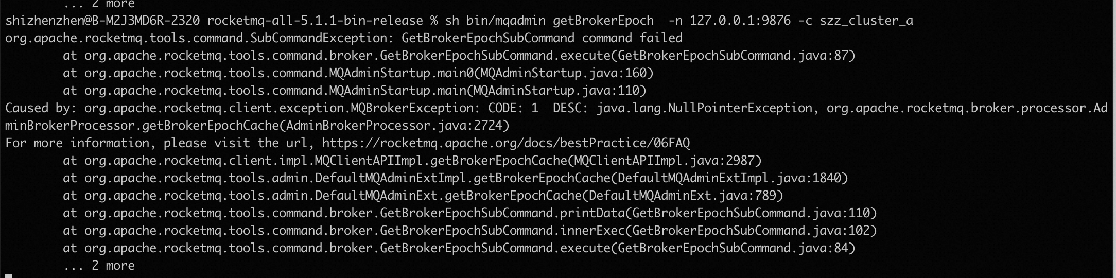 [Bug] GetBrokerEpochSubCommand NPE · Issue #7400 · apache/rocketmq · GitHub