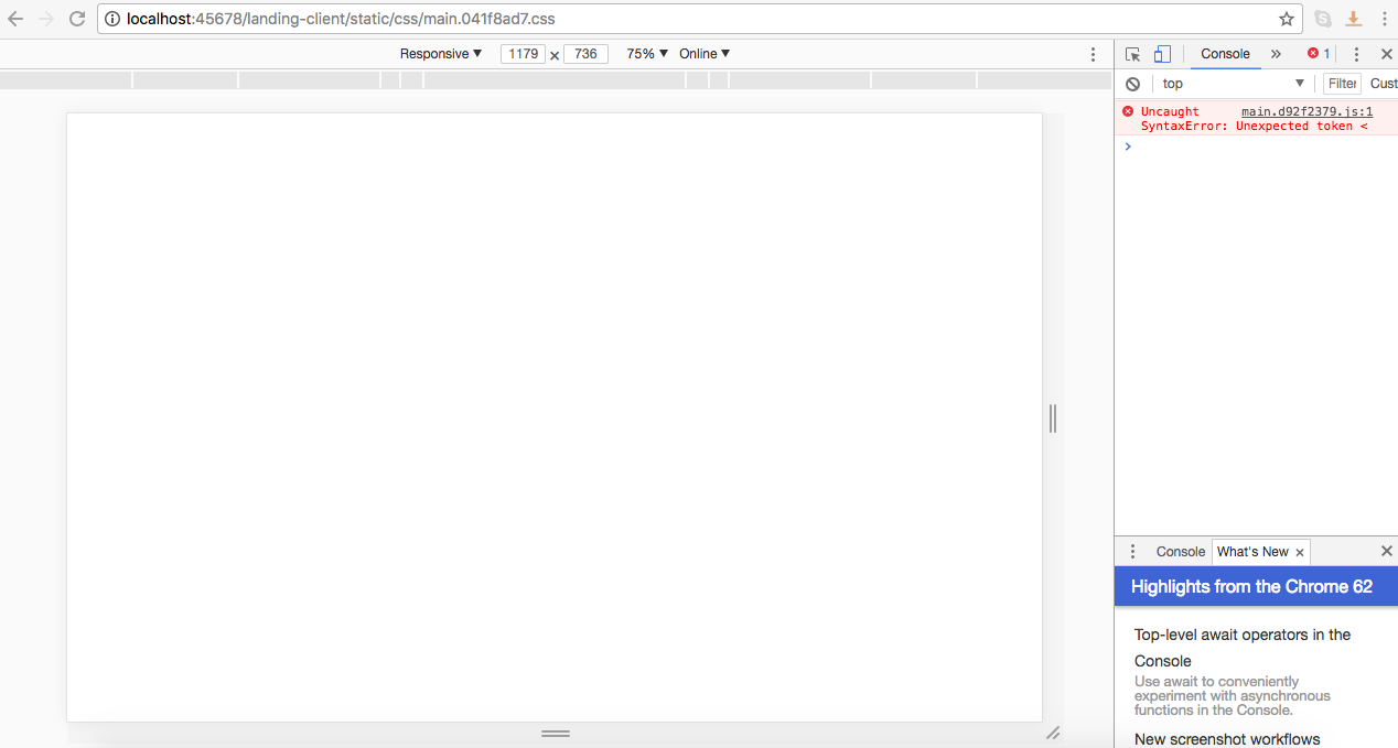 pageerror: Error: SyntaxError: Unexpected token