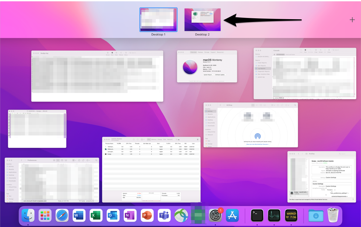 Nudge can be moved / hidden on another 'desktop' when Spaces is used ...