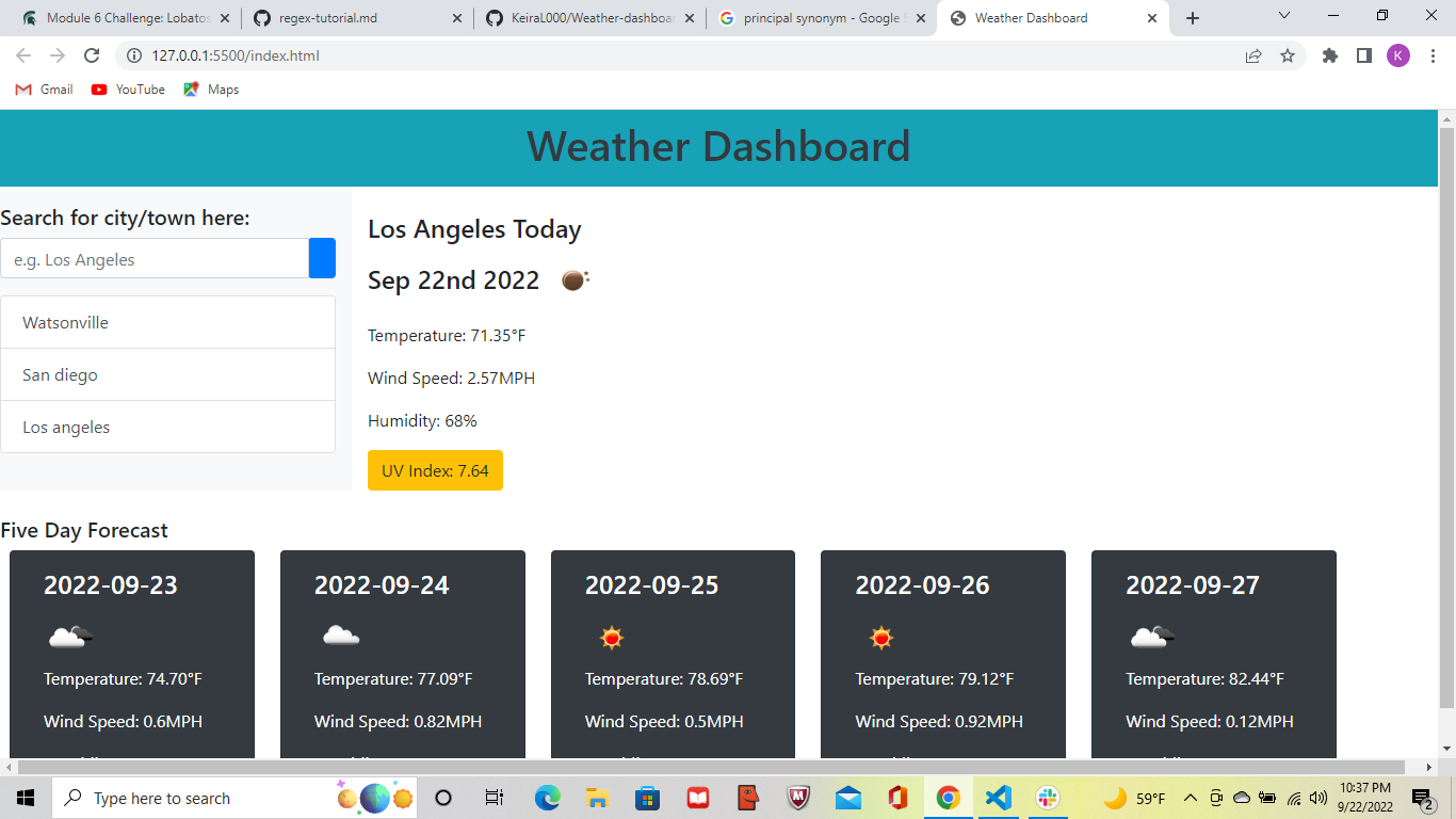 GitHub - KeiraL000/Weather-dashboard