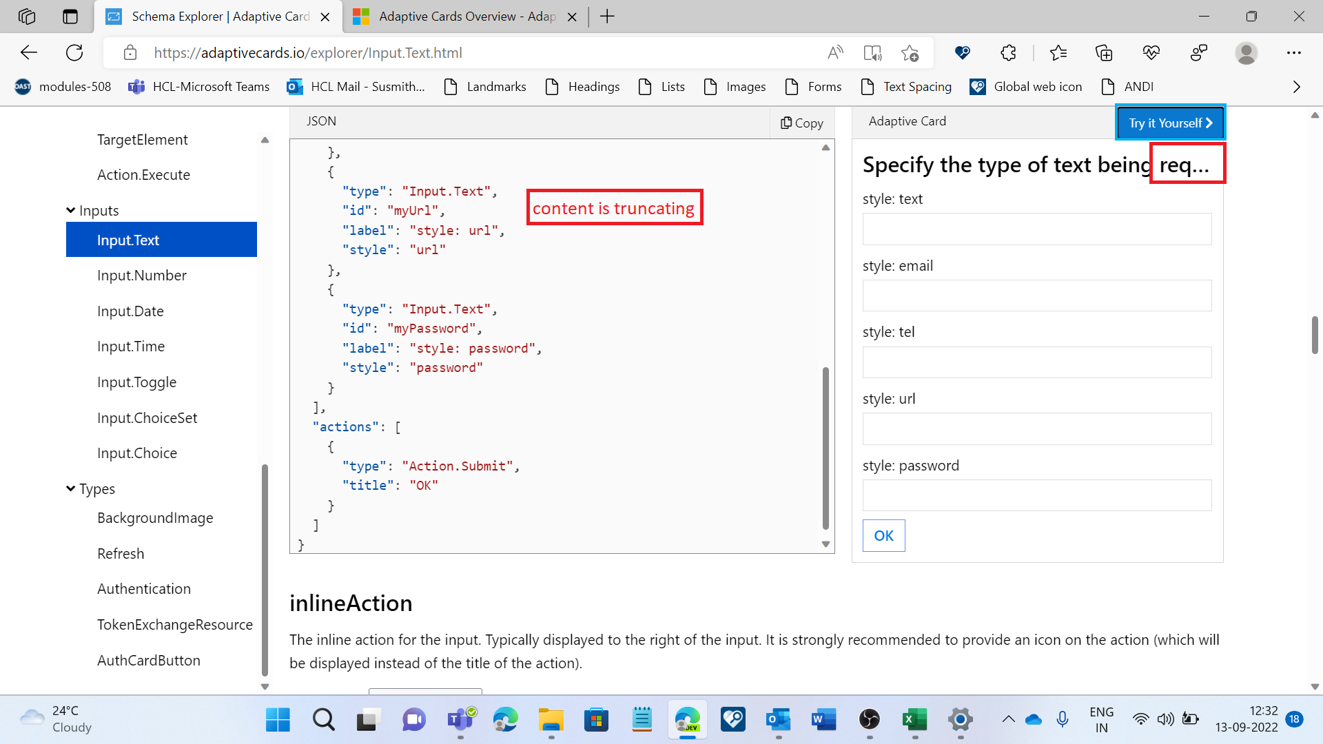 [Adaptive Card-Schema Explorer]: The Content present under the adaptive card gets truncated in ...