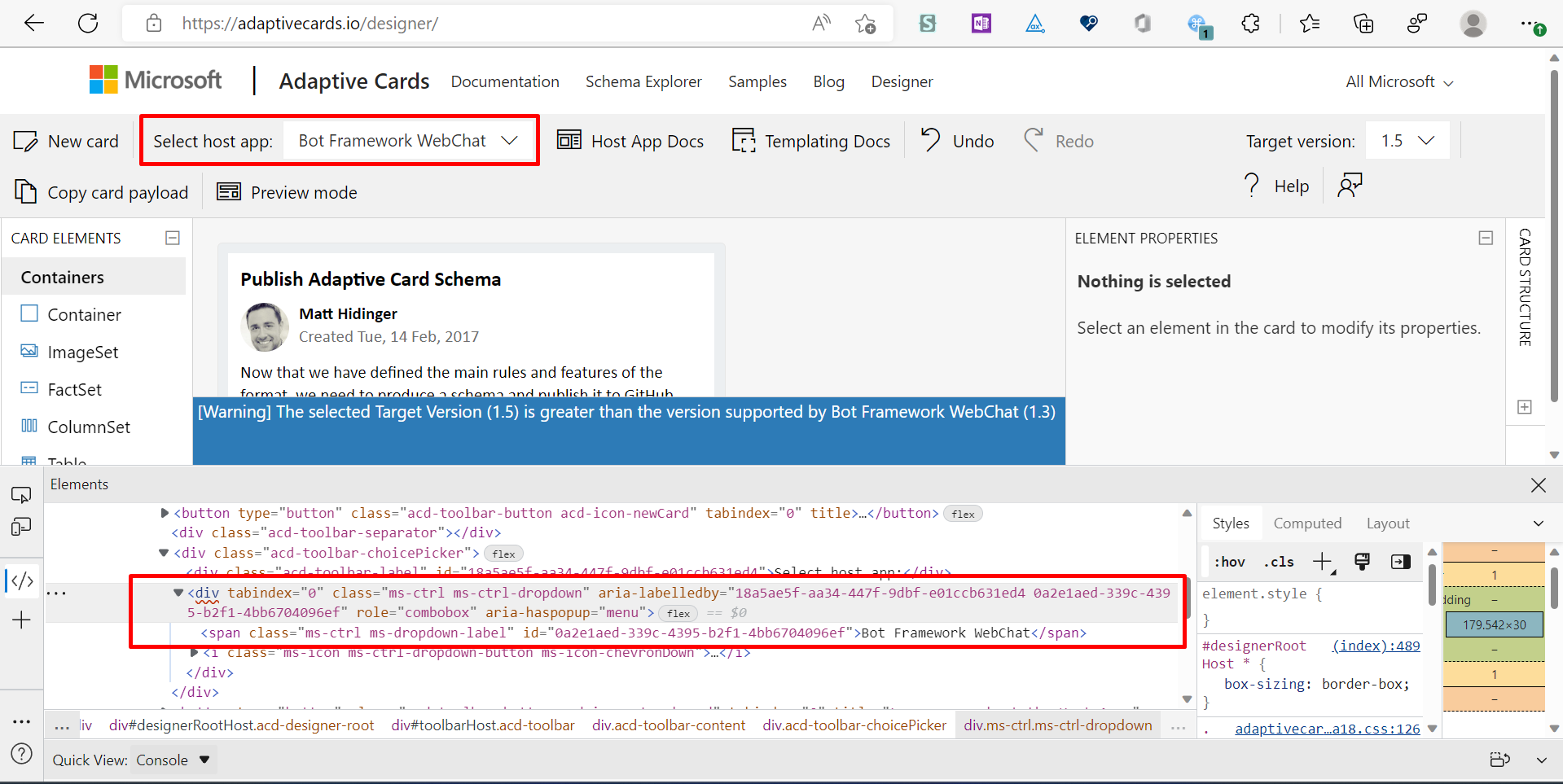 [Adaptive Cards> Designer> Select host app]: Screen reader is not announcing the 'State' for the ...