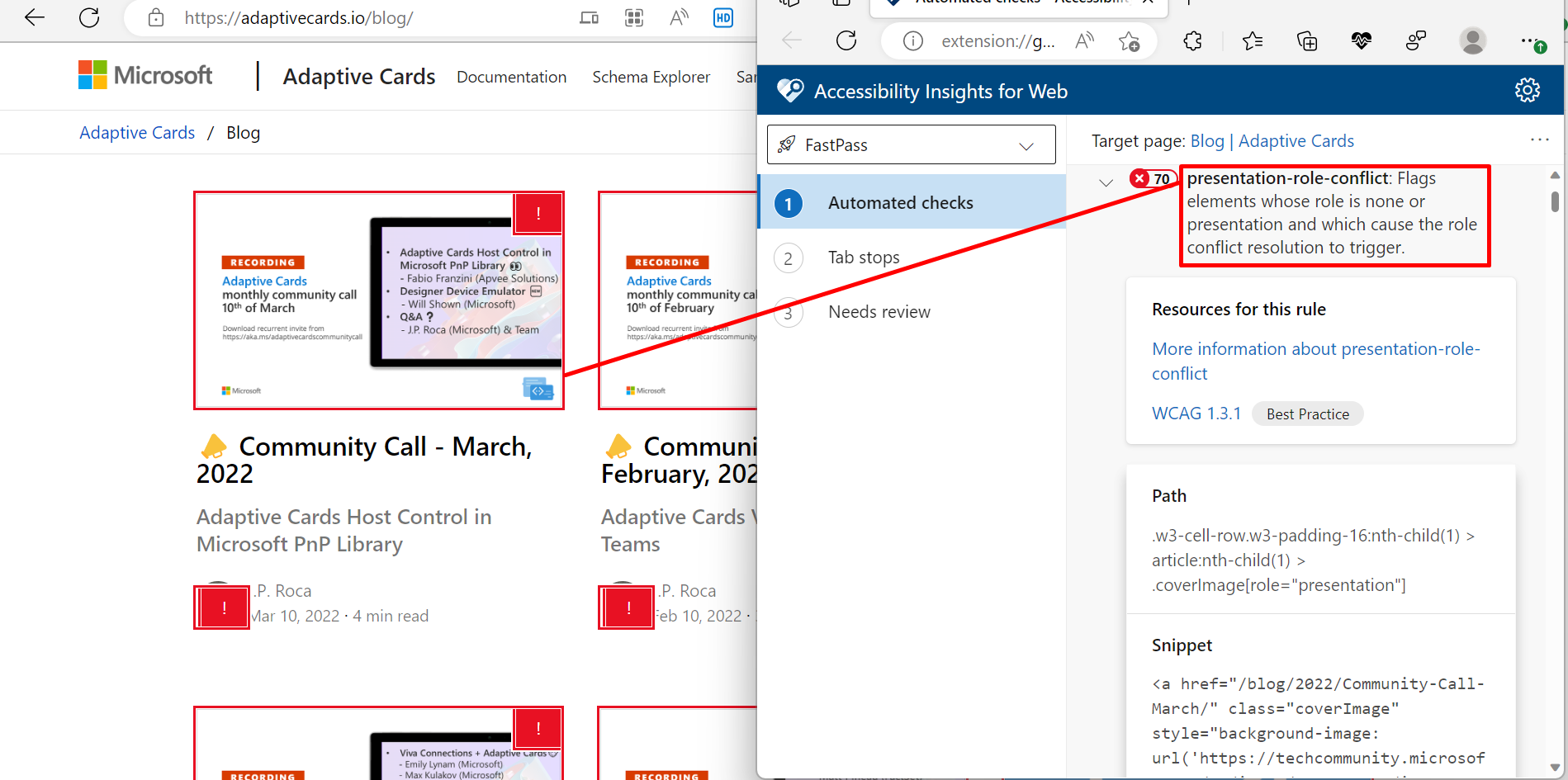 [Adaptive Cards>Blogs]: Flags elements whose role is none or presentation and which cause the ...