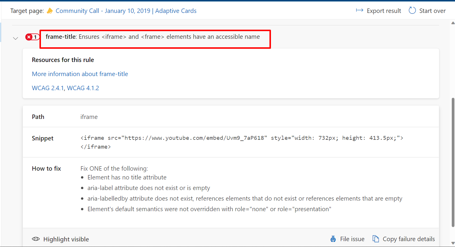 [Adaptive Cards> Community Call - January 10, 2019]: Ensures and elements have an accessible ...