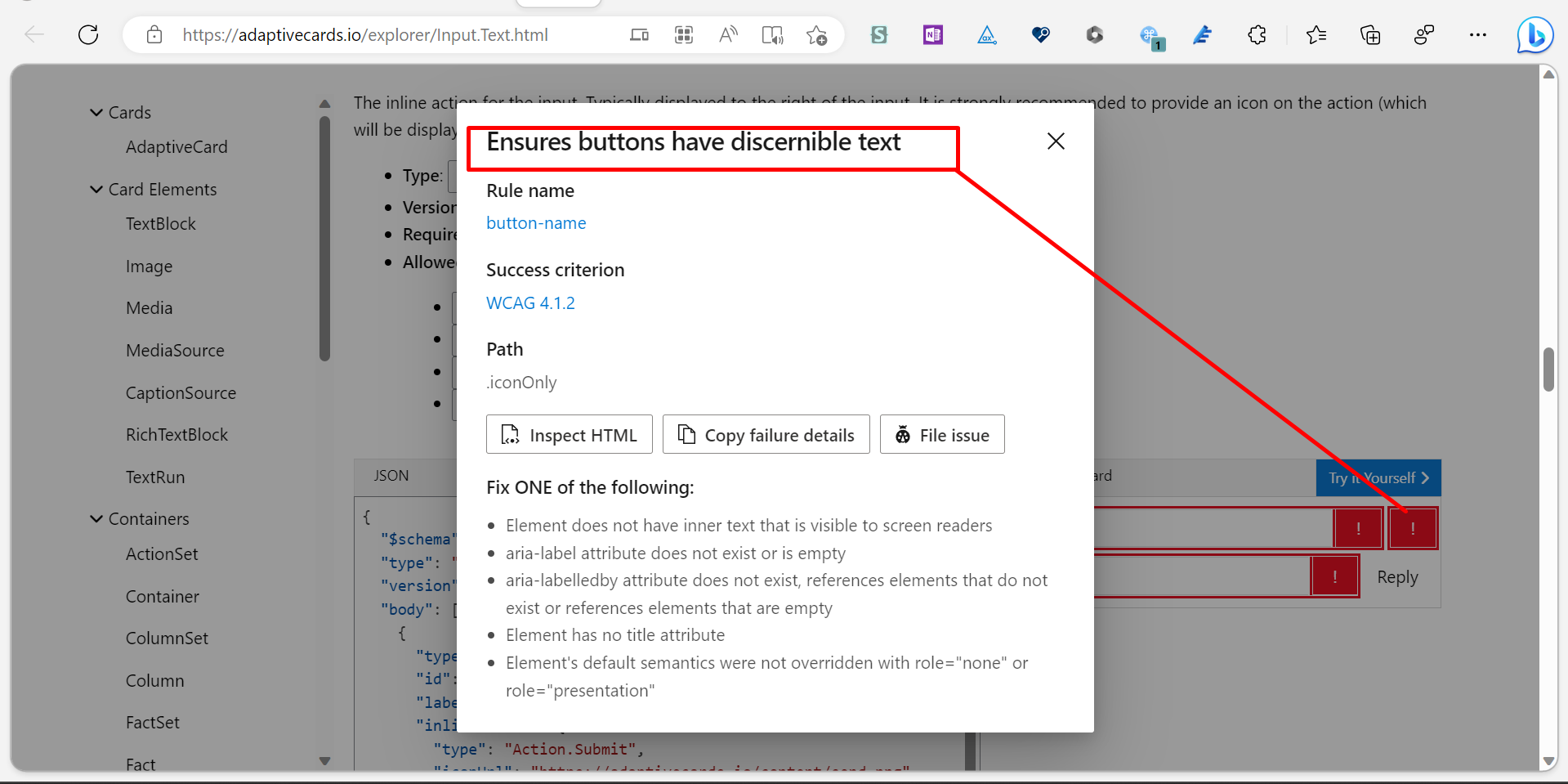 Adaptive Cards Inputtext Ensures Buttons Have Discernible Text · Issue 8451 · Microsoft