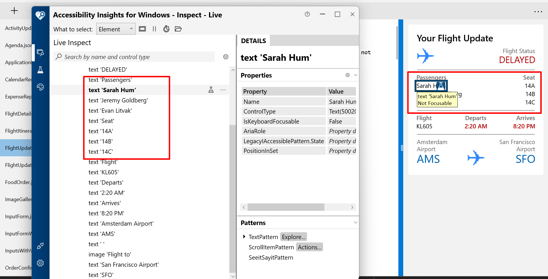 {Freeway-Bug}[Adaptive Cards> FlightUpdate.json]: Focus order is not appearing in logical ...
