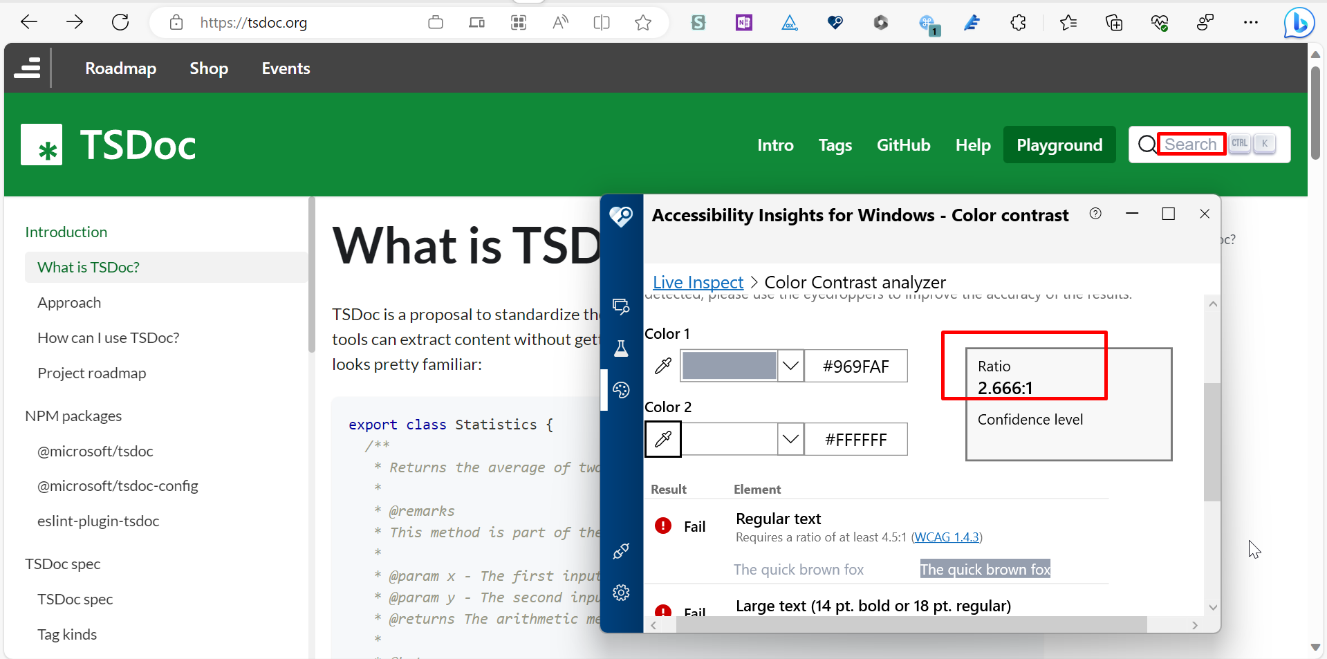 [TSDoc> Search]: Ensures the contrast between foreground and background colors meets WCAG 2 AA ...
