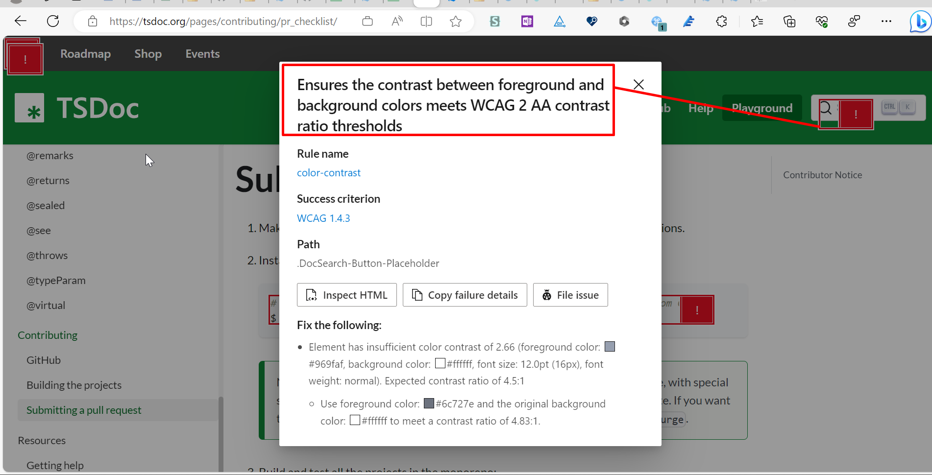 [TSDoc> Search]: Ensures the contrast between foreground and background colors meets WCAG 2 AA ...