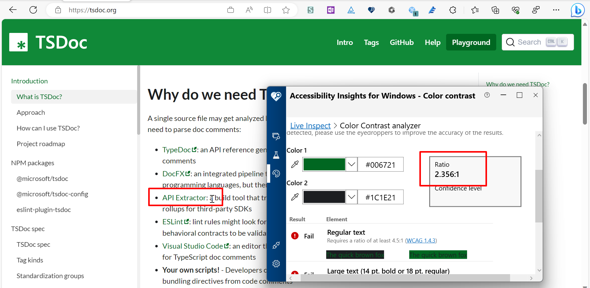 [TSDoc> Search]: Ensure link i.e API Extractor are distinguished from surrounding text in a way ...