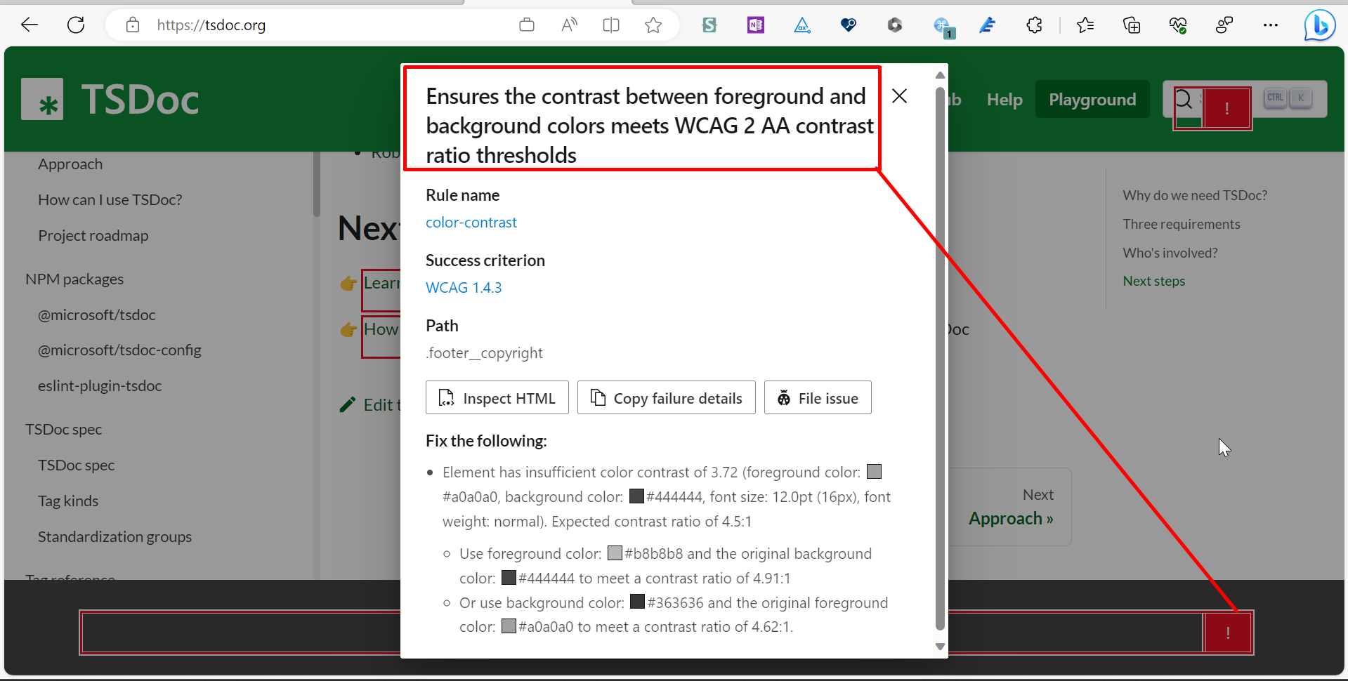 [TSDoc> Search]: Ensures the contrast between foreground and background colors meets WCAG 2 AA ...