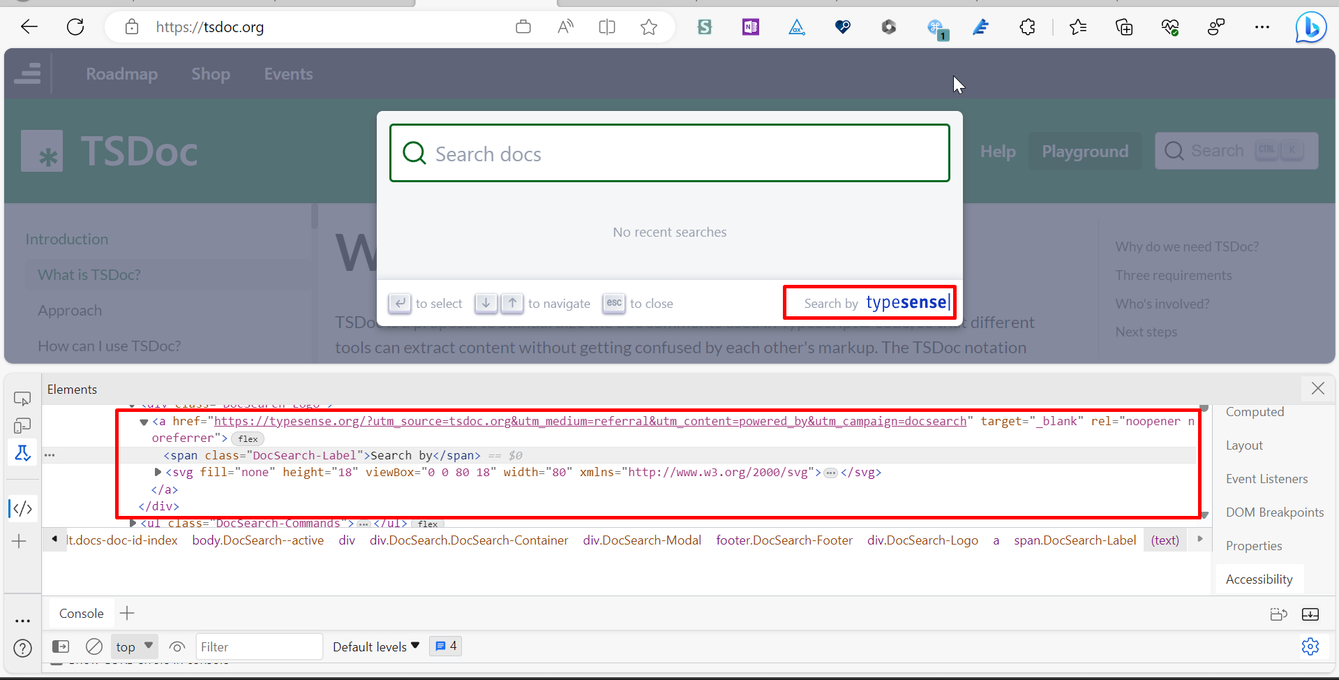 [TSDoc> Search]: Screen reader is not announcing descriptive information for the 'Search by ...