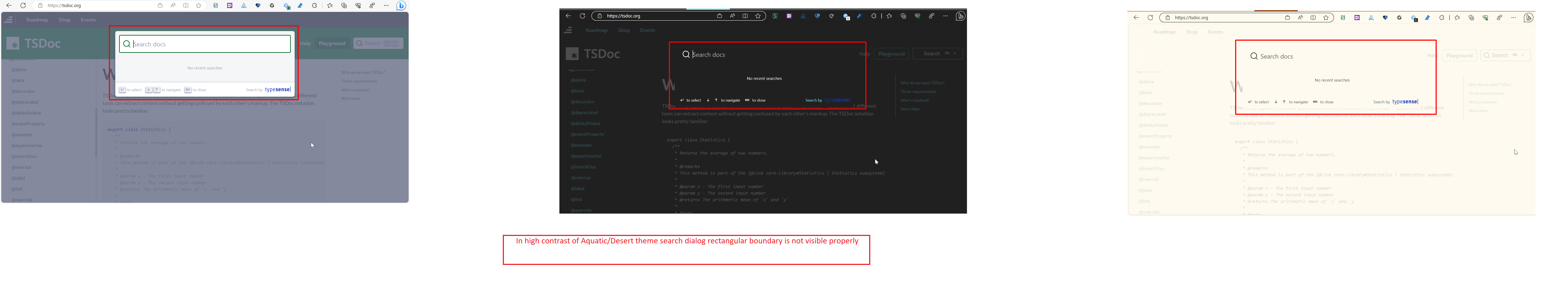 [TSDoc> Search]: Search dialog rectangular boundary is not visible in high contrast of aquatic ...