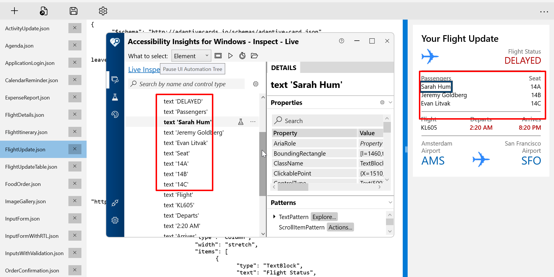 {Freeway-Bug}[Adaptive Cards> FlightUpdate.json]: Focus order is not appearing in logical ...