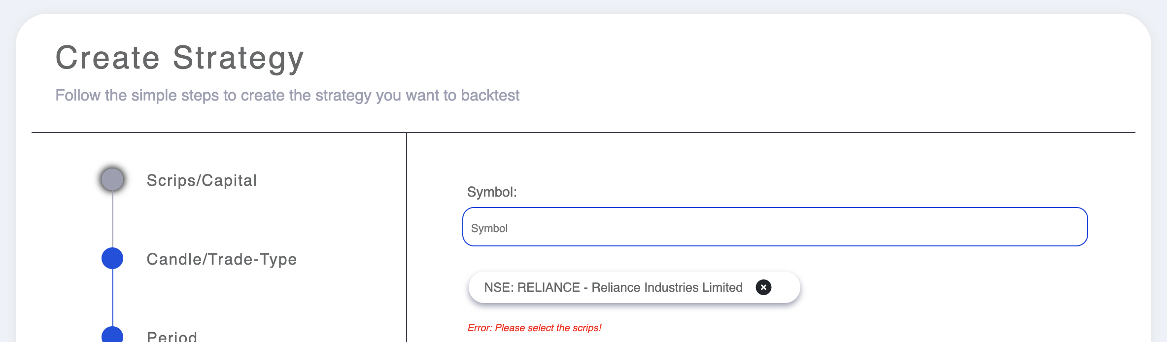 Create Strategy Page: inline error label is displayed even when the ...