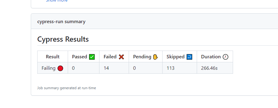 Cypress test running locally but skipping tests on github actions ... Cypress test running locally but skipping tests on github actions ...