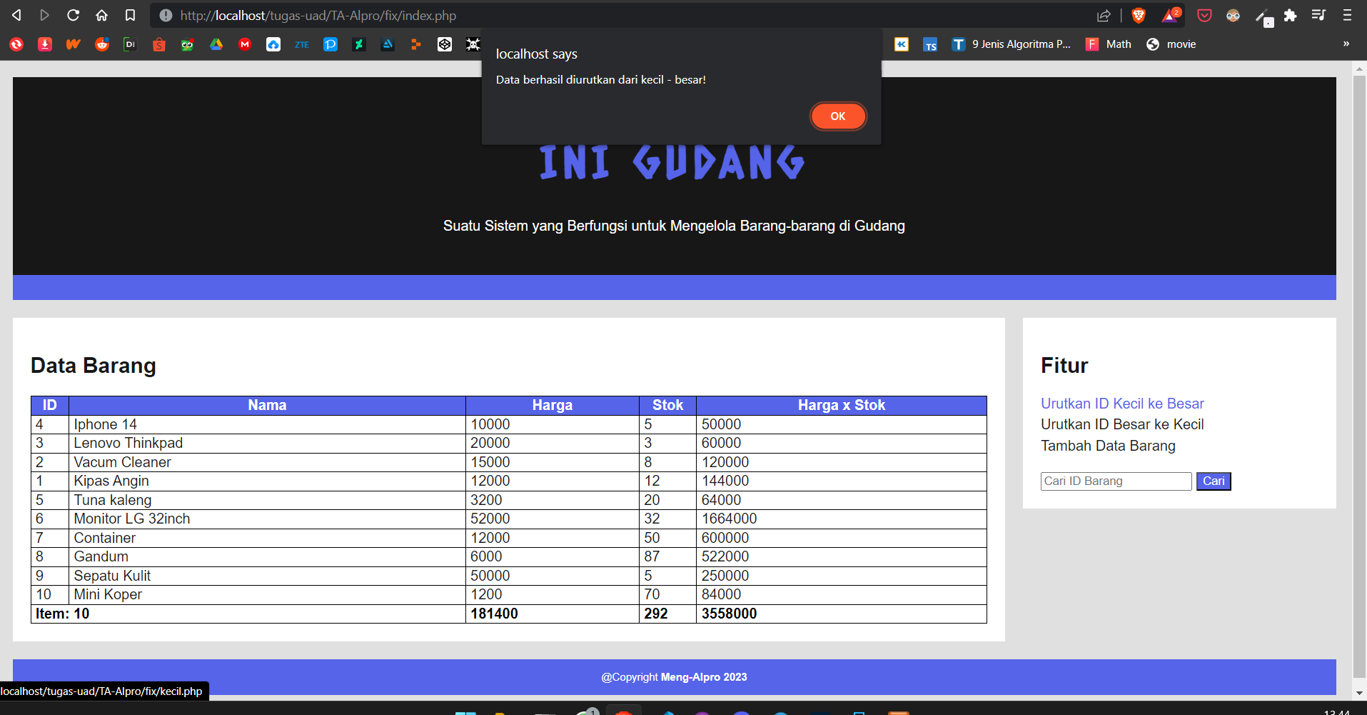 Menambahkan fungsi alert di bagian ascending, descending dan input data · Issue #8 · Meng-Alpro ...
