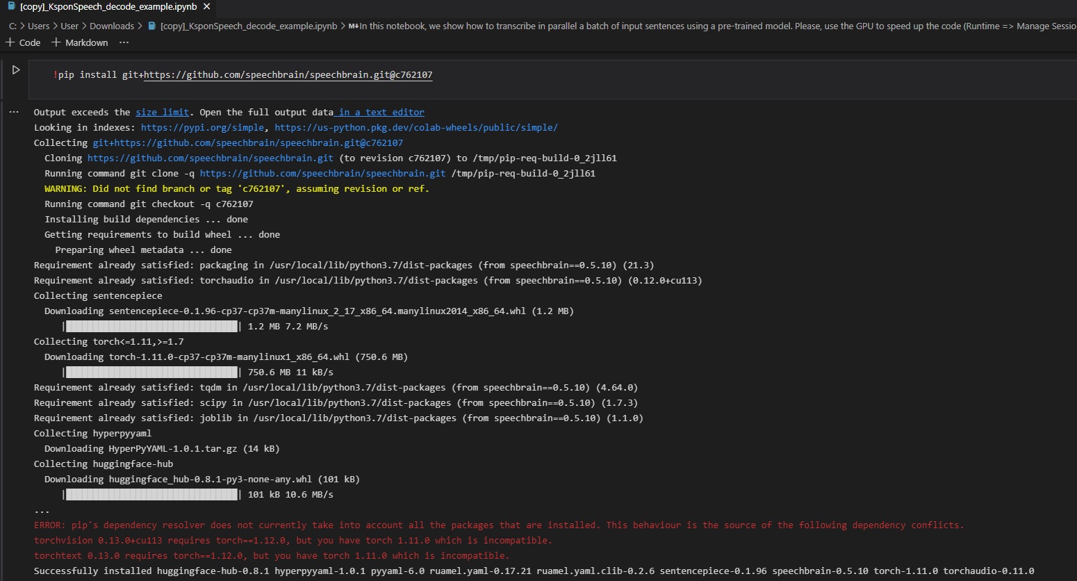 Error MSG from KsponSpeech_decode_example.ipynb on colab notebook · Issue #1528 · speechbrain ...