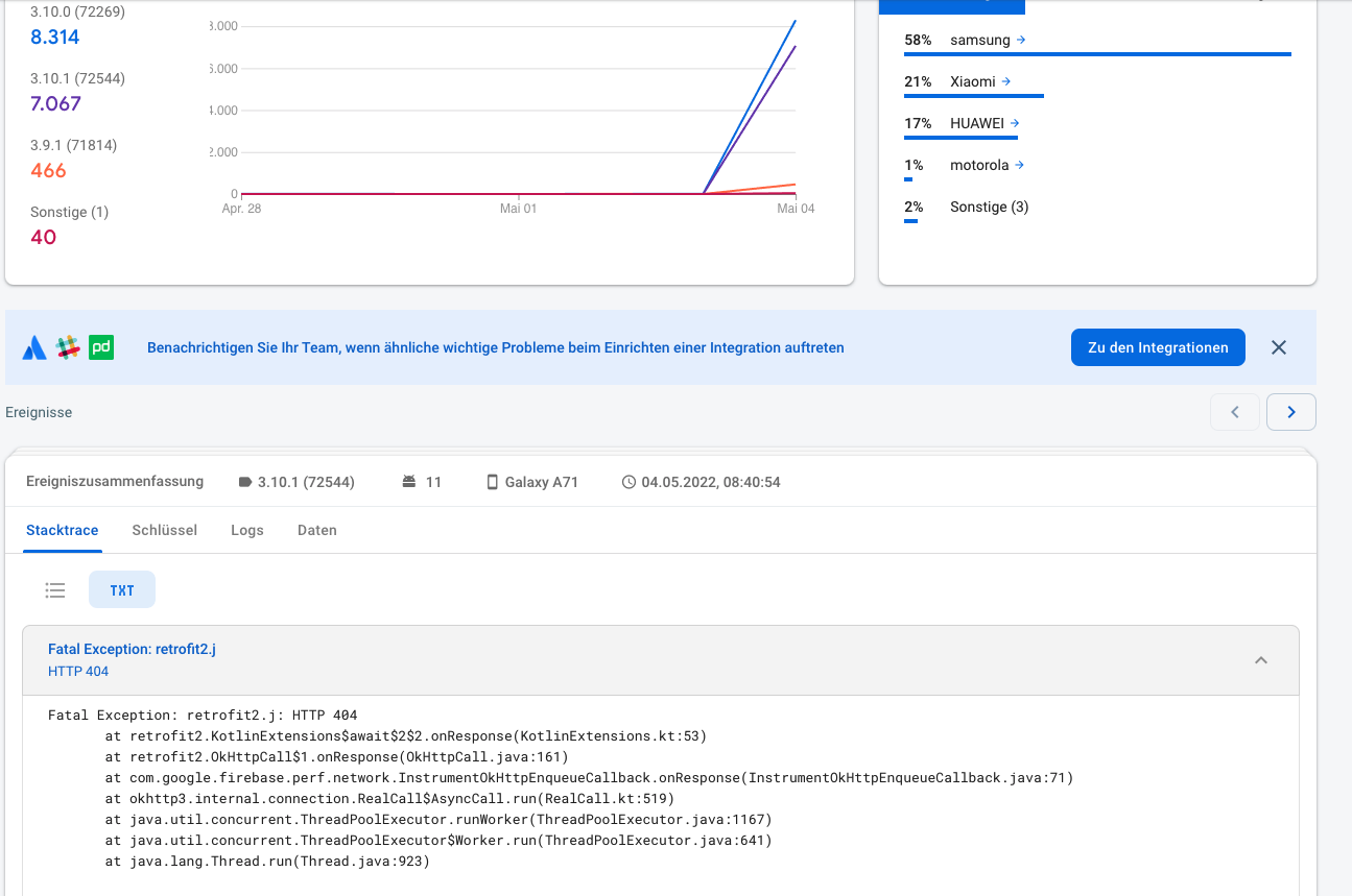 App Crash Fatal Exception Retrofit2j 404 · Issue 3696 · Firebasefirebase Android Sdk 