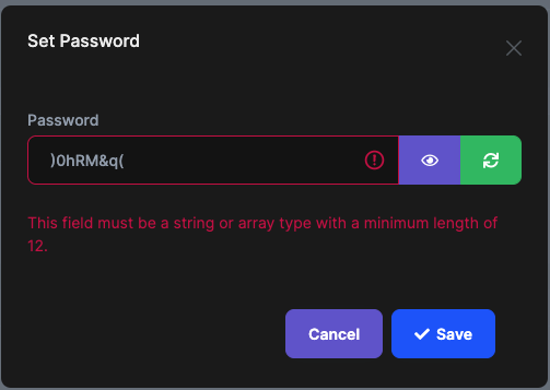 Identity Users 'Set Password' action's 'Generate Random Password' button does not obey Password ...