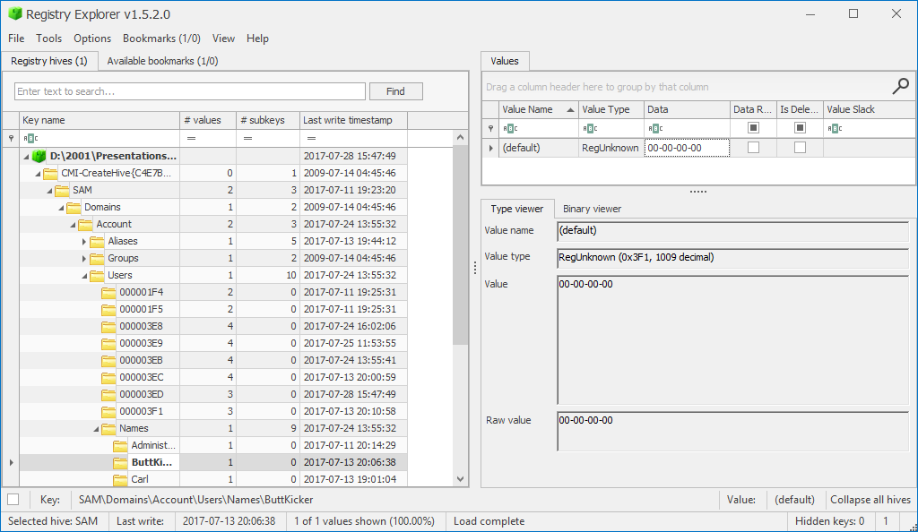 RegistryExplorer: SAM hive Users\Names displaying RID's as RegUnknown ...