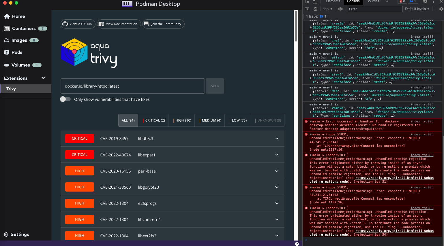 Trivy Extension Non-responsive · Issue #508 · podman-desktop/podman-desktop · GitHub
