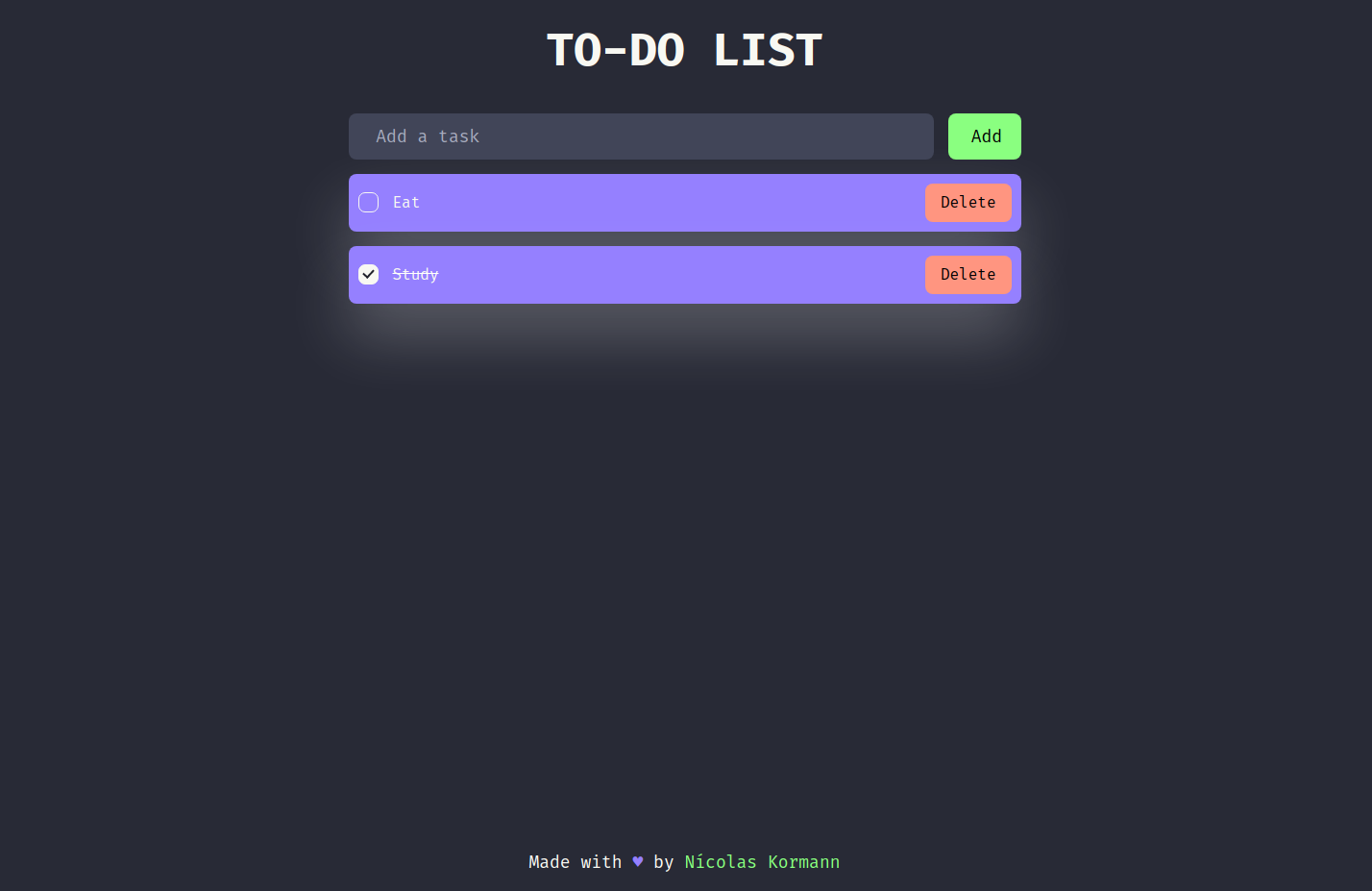 GitHub - nicolasKormann/to-do-list: This is my first project using ReactJS. A Dracula-themed To ...