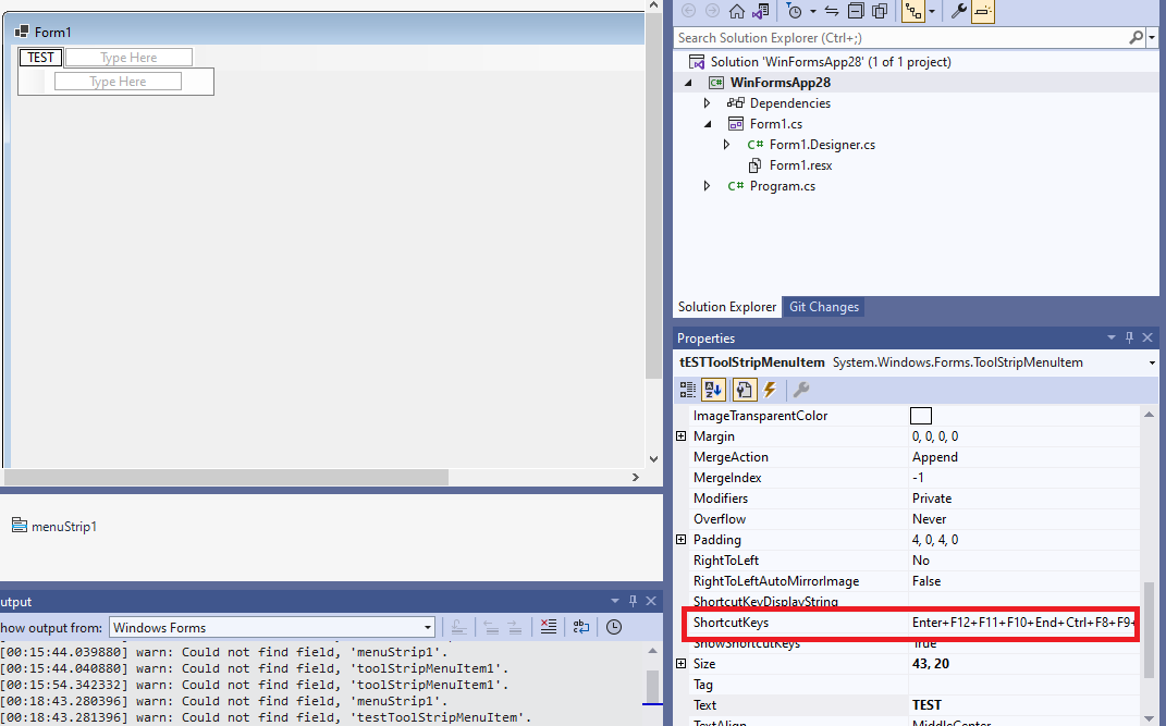 Error in Menustrip's shortcutkey property · Issue #8456 · dotnet/winforms · GitHub