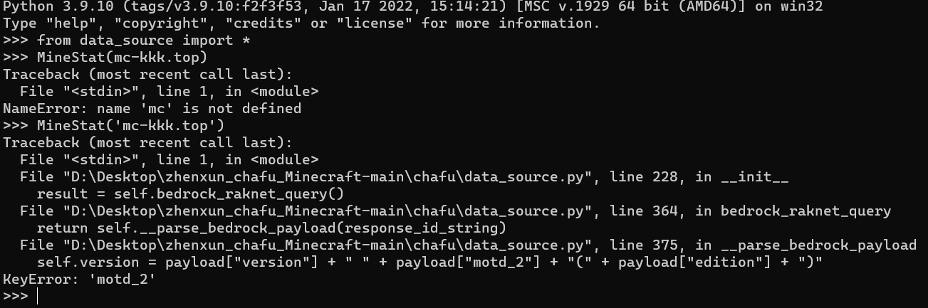 KeyError: 'motd_2' , when "-" in the IP · Issue #137 · FragLand/minestat · GitHub