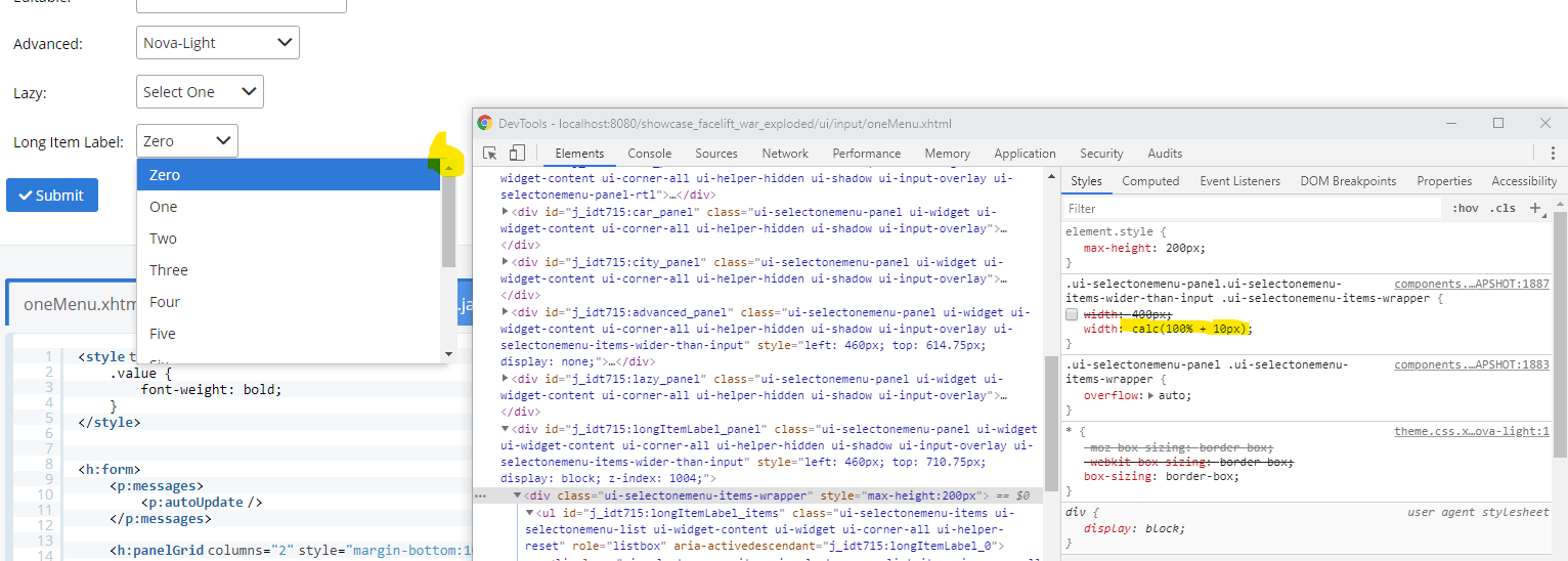 SelectOneMenu: panel changes width after display and after click in scrollbar · Issue #5490 ...