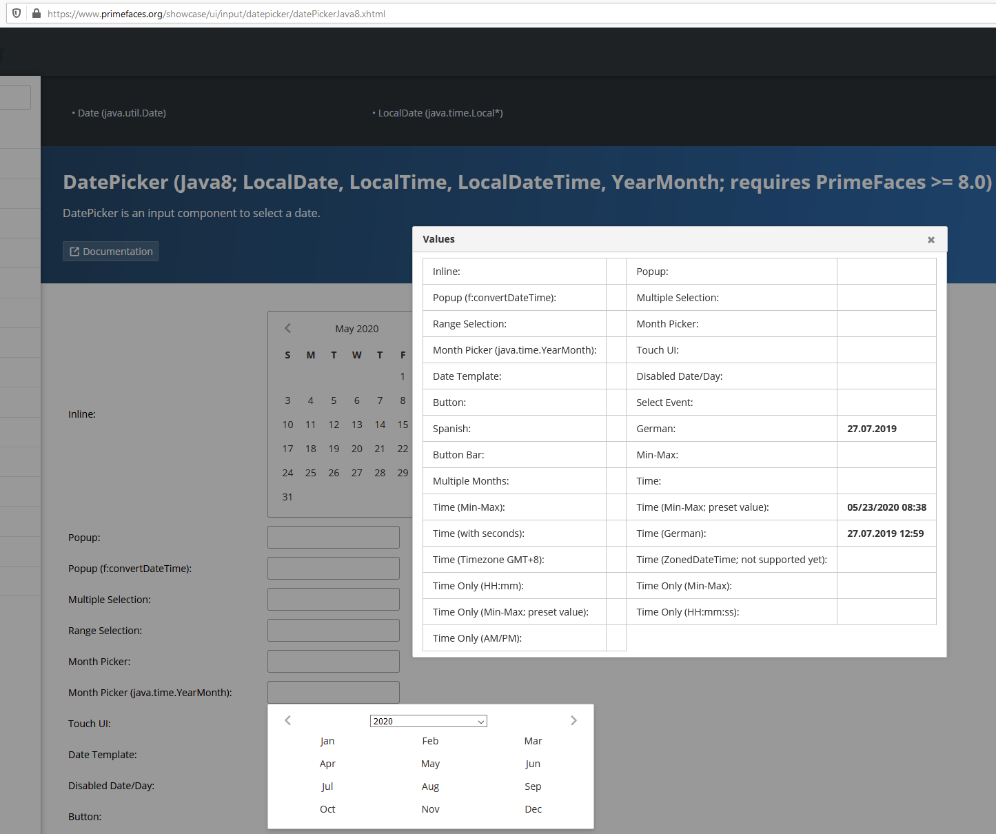 Calendar: behind a modal dialog get focus and datepicker appears ...