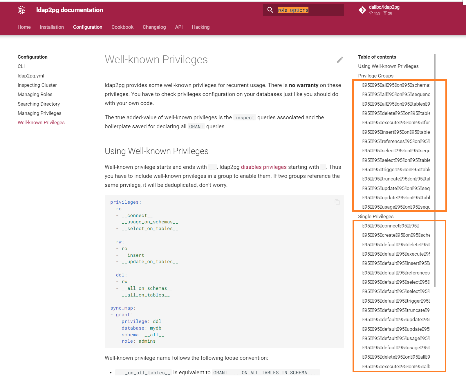 Documentation: ToC of Well-Known privileges not showing well · Issue #440 · dalibo/ldap2pg · GitHub