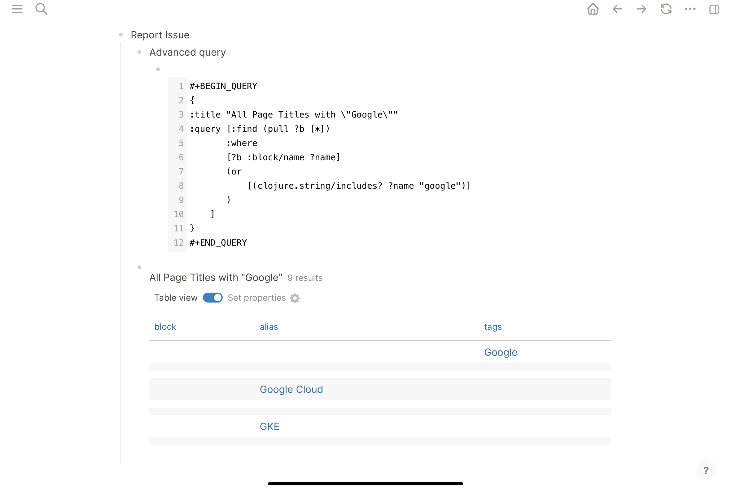 [desktop 0 5 9] Advanced Query Results Missing Page Title · Issue 3996 · Logseq Logseq · Github