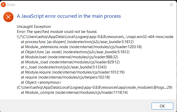 Javascript Error While Opening The App · Issue 6876 · Logseqlogseq