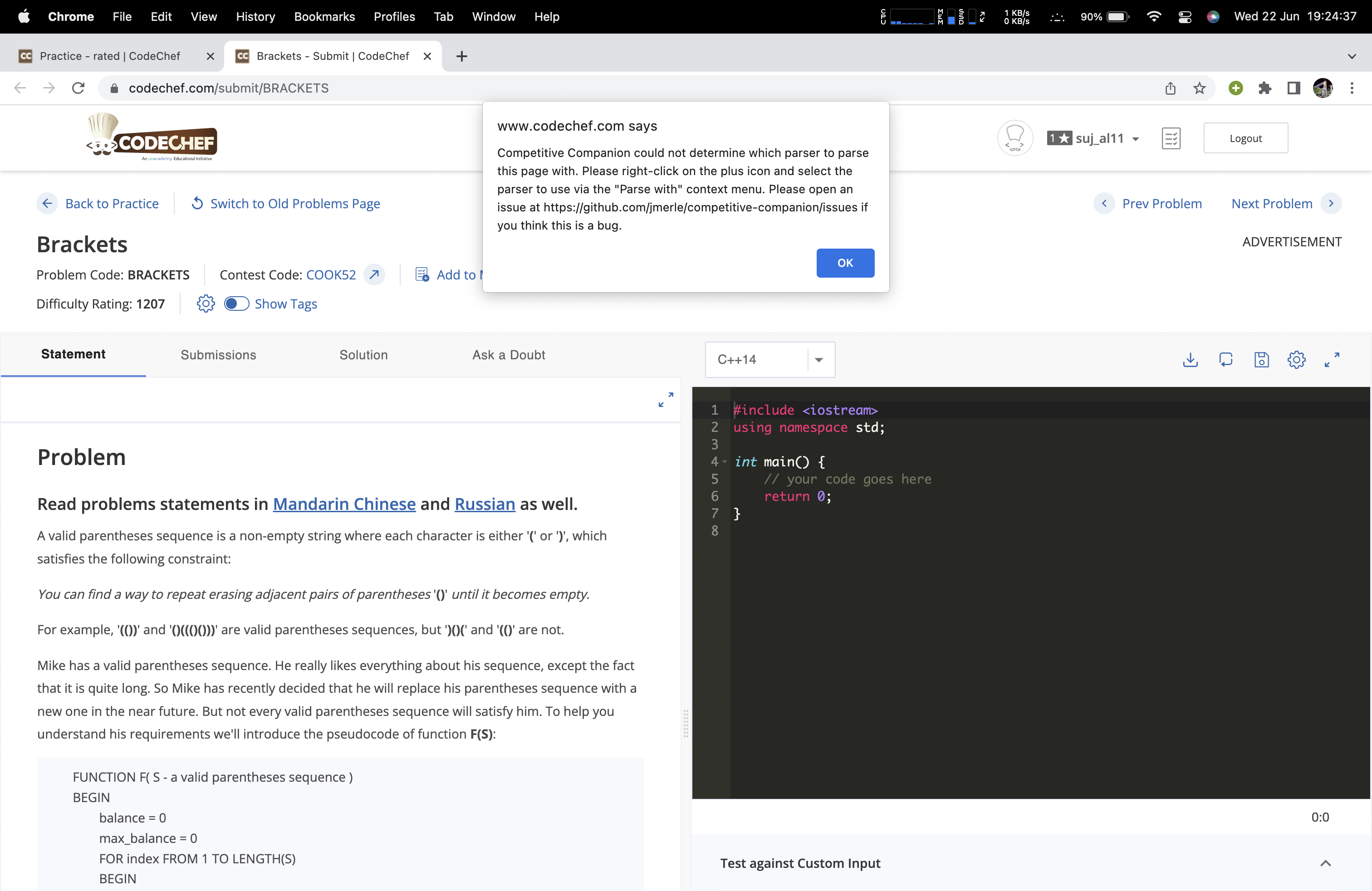 unable to use competitive programming helper extension ... throws a parse error · Issue #255 ...