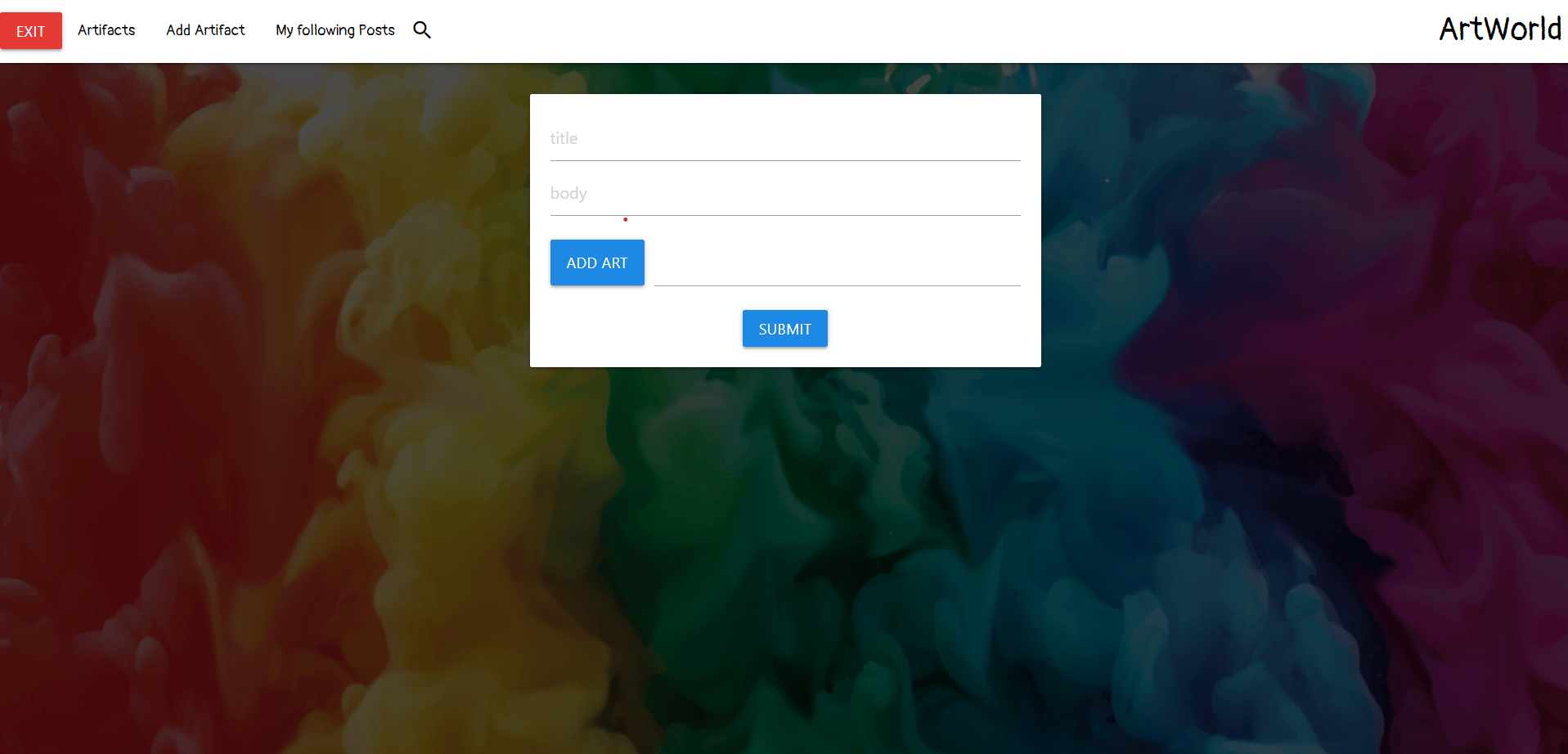 GitHub - vaibhavi-singh-673/ArtWorld: a social app for artist to show case their work