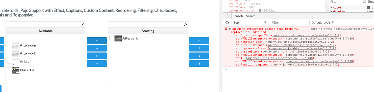 picklist: using transfer button and then fast double clicking on the element causes the item to ...