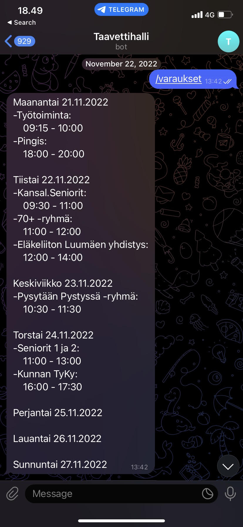 GitHub - Sureffi/Taavettihalli-telegram: A telegram bot that gets current weeks reservations for ...