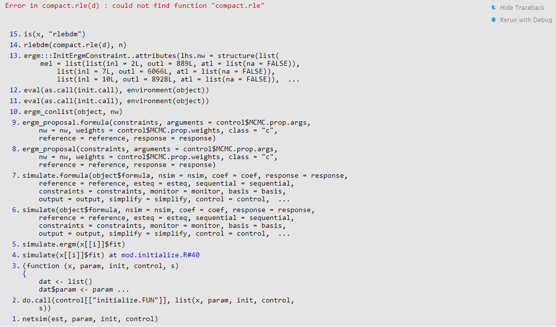Error in compact.rle(d) : could not find function "compact.rle" · Issue #139 · statnet/ergm · GitHub