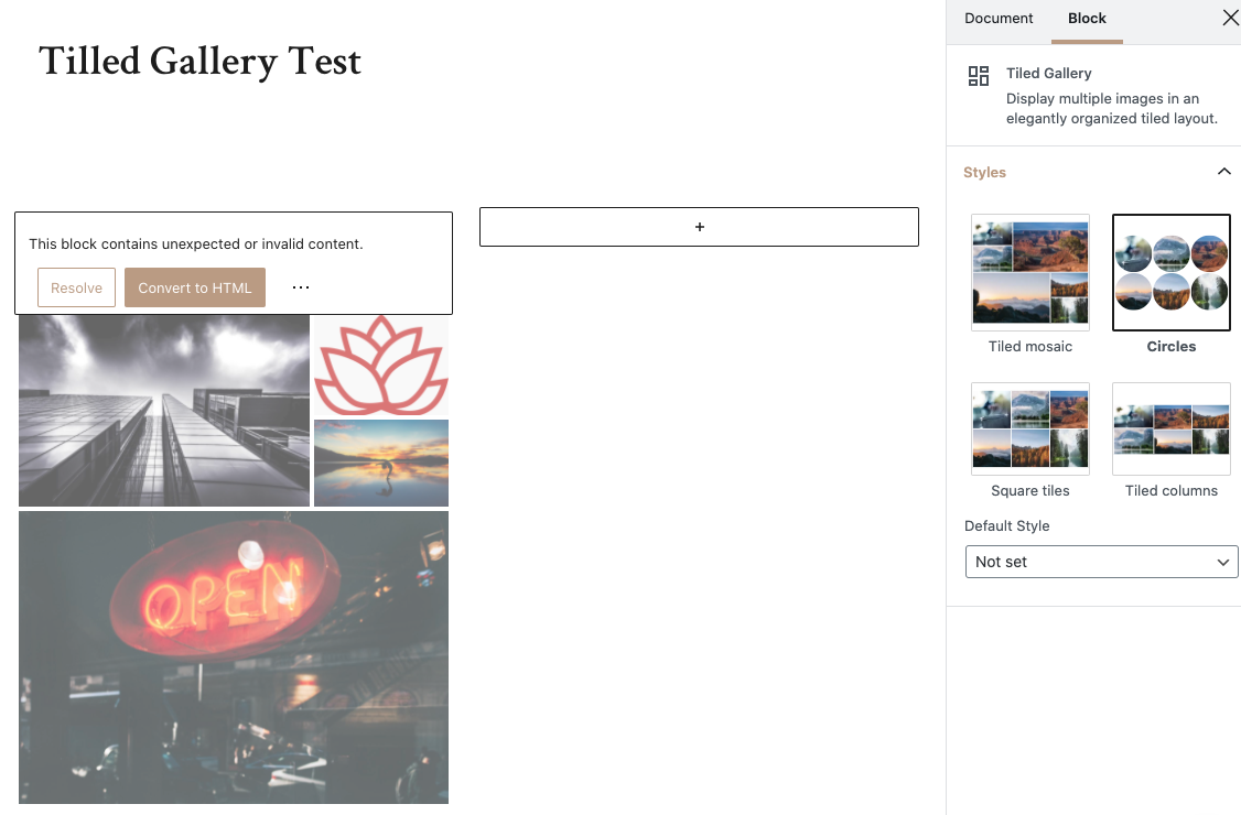 Gutenberg Tiled Gallery On Layout Grid Invalid Content · Issue 16514 · Automattic Jetpack · Github