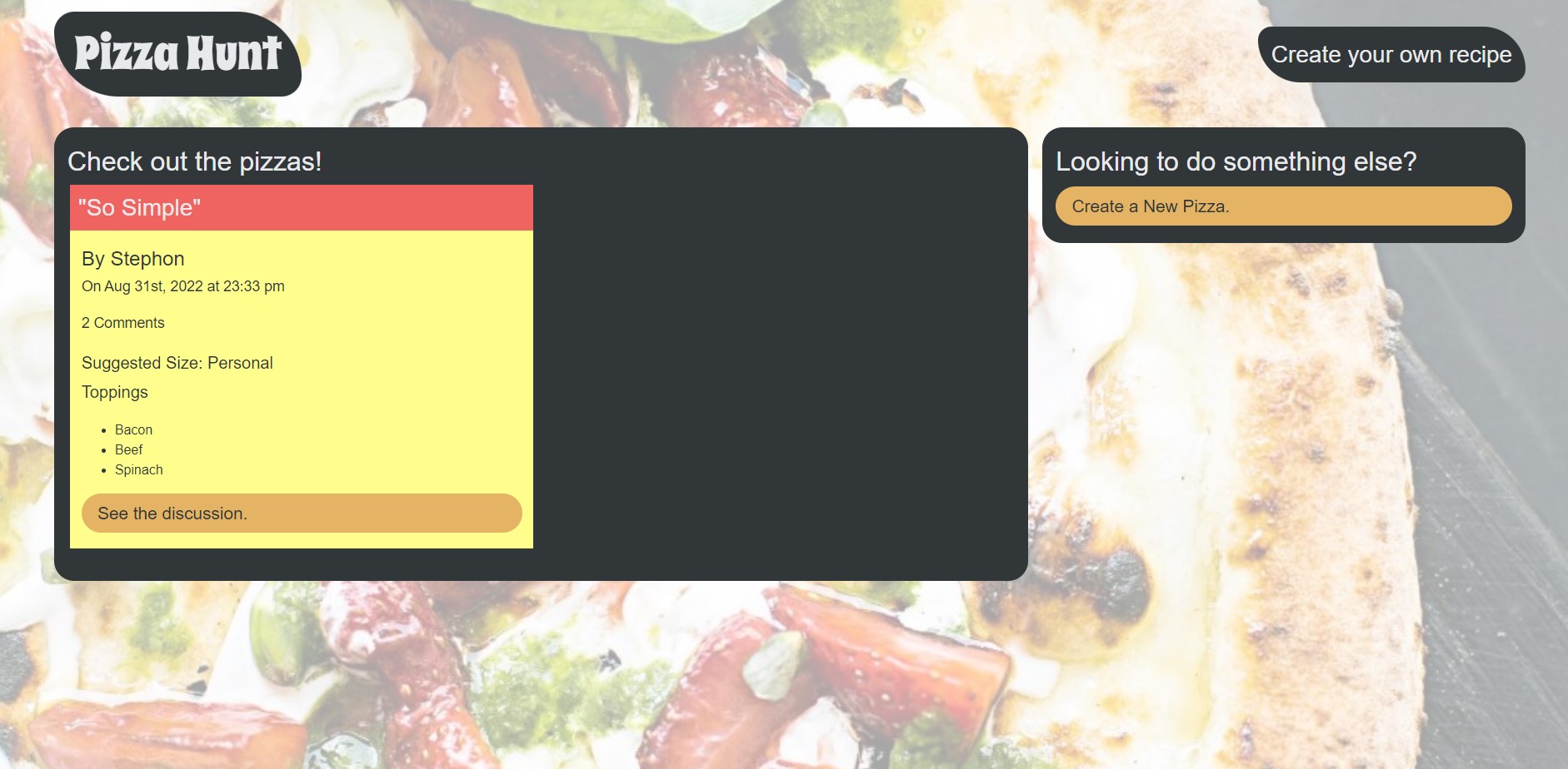 GitHub - StephonT/Pizza-Hunt: This project is a social networking ...