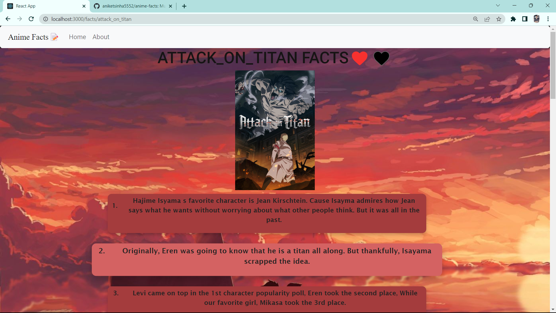 GitHub - aniketsinha5552/anime-facts: Multi-Page app which fetches ...