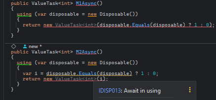 IDISP013 should not warn when not using the disposable · Issue #475 · DotNetAnalyzers ...