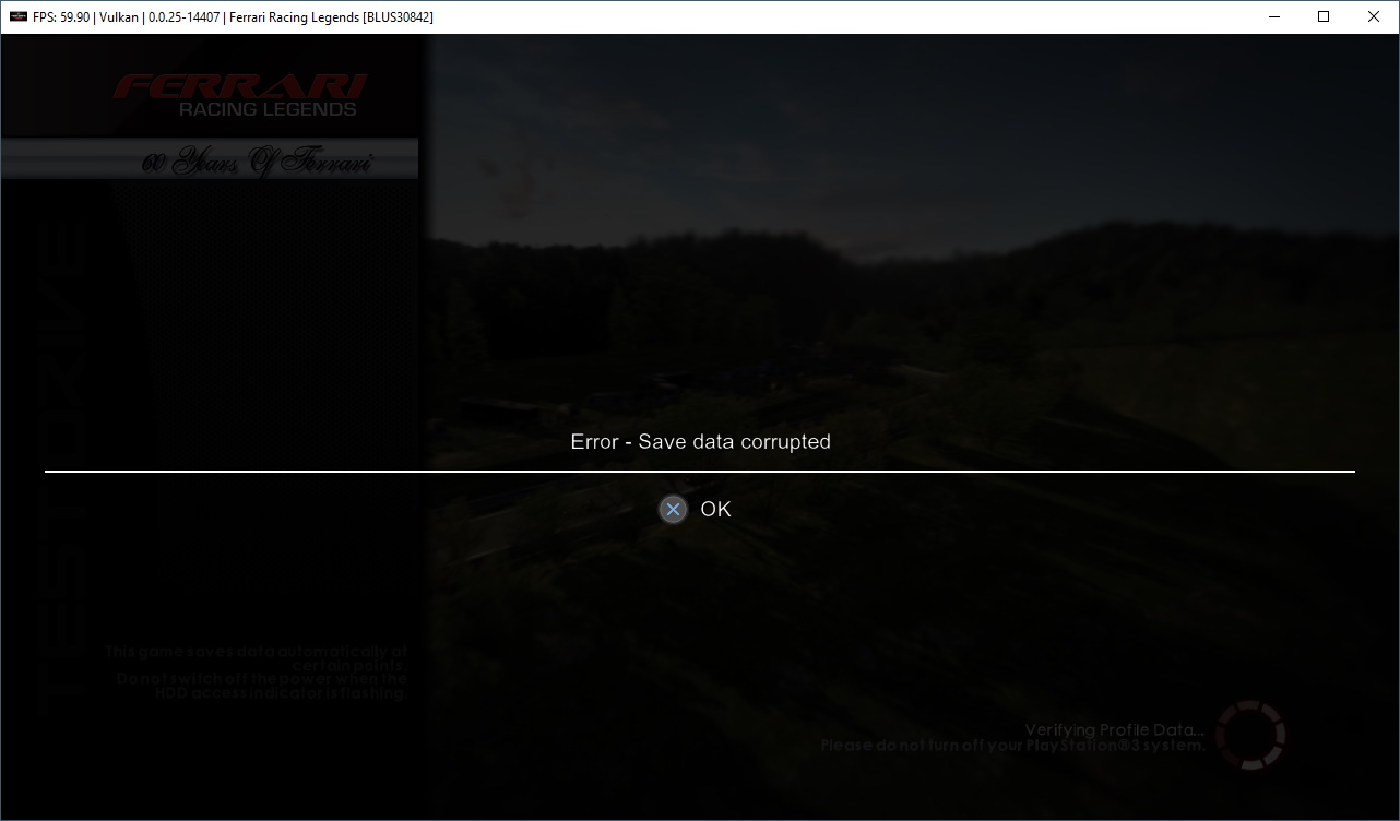 Ferrari Racing Legends shows errors when auto-loading saved game · Issue #13036 · RPCS3/rpcs3 ...